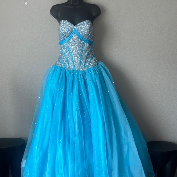 Dresses | Sparkling Blue Strapless Gown | Poshmark